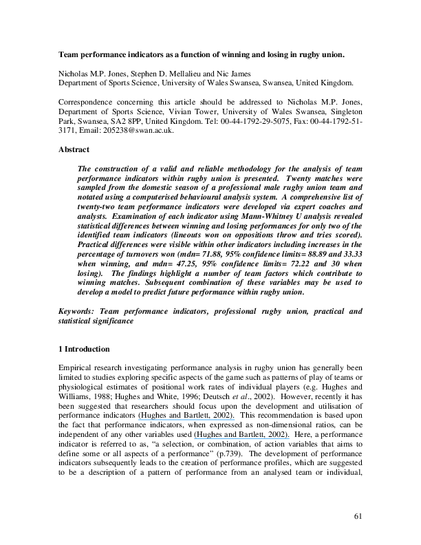 (PDF) Team performance indicators as a function of winning and losing ...
