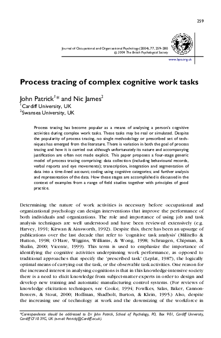 (PDF) Process tracing of complex cognitive work tasks