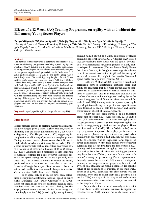 (PDF) Effects of a 12 Week SAQ Training Programme on Agility with and ...