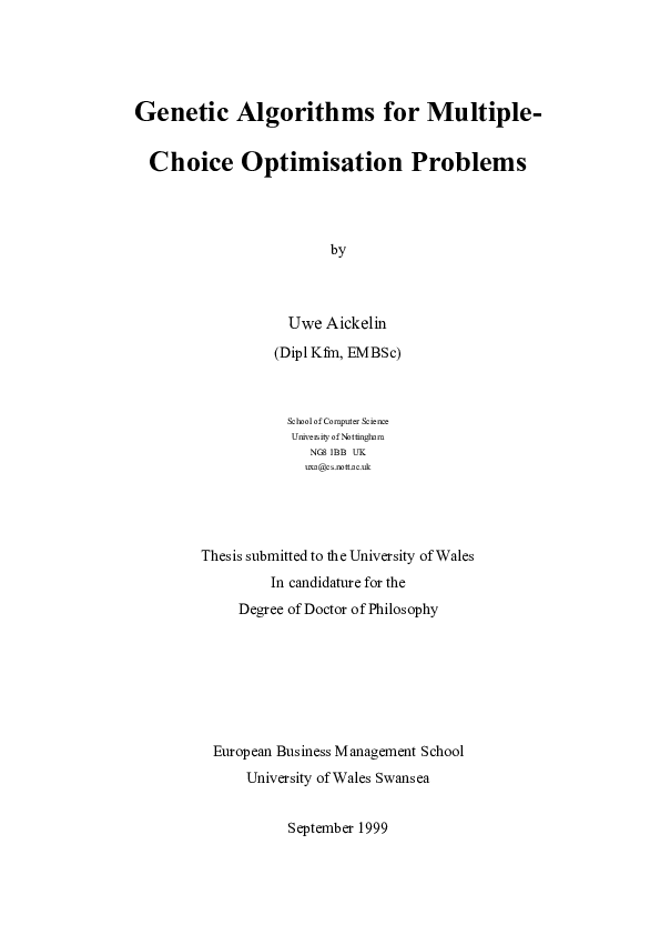 (PDF) Genetic algorithms for multiple-choice problems