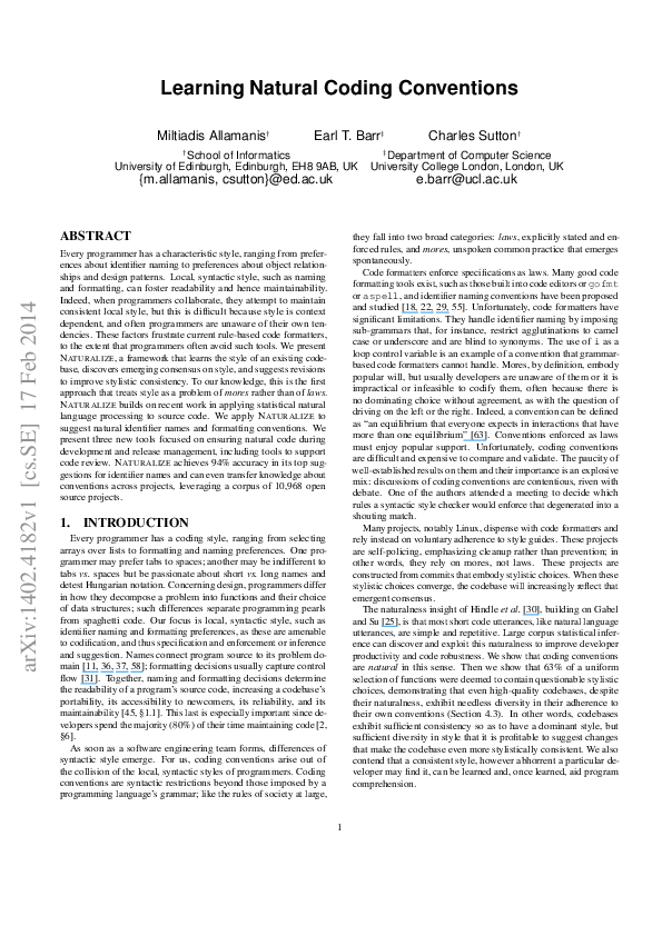 Pdf Learning Natural Coding Conventions