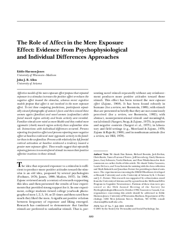 (PDF) The role of affect in the mere exposure effect: Evidence from ...