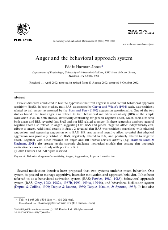 (PDF) Anger and the behavioral approach system