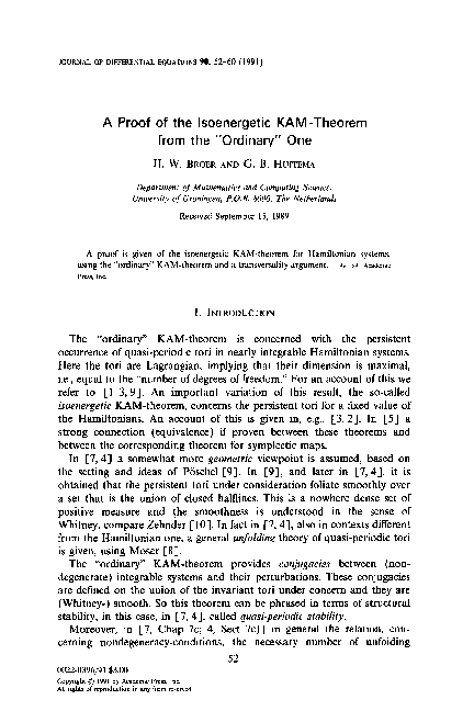 (PDF) A proof of the isoenergetic KAM-theorem from the “ordinary” one