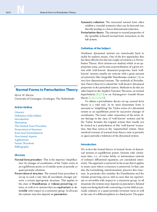 (PDF) Normal Forms in Perturbation Theory