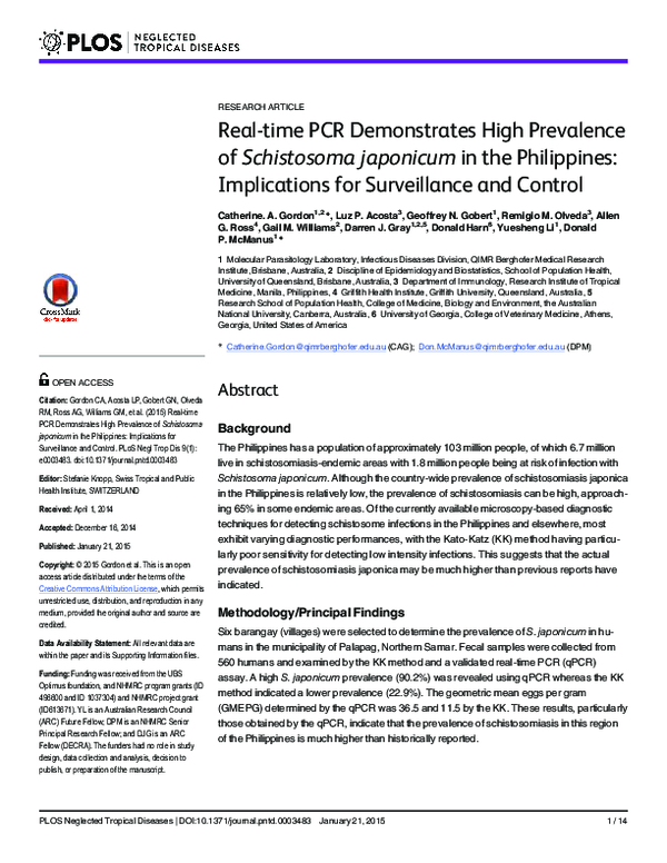 Pdf Real Time Pcr Demonstrates High Prevalence Of Schistosoma Japonicum In The Philippines