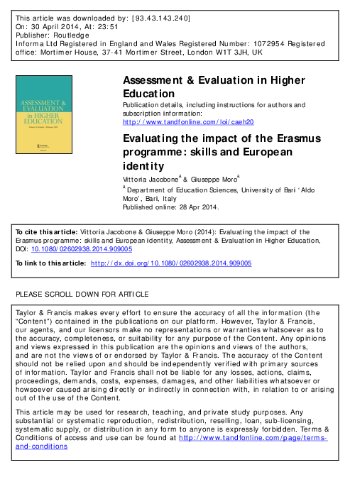 (PDF) Assessment & Evaluation in Higher Education Evaluating the impact of the Erasmus programme ...
