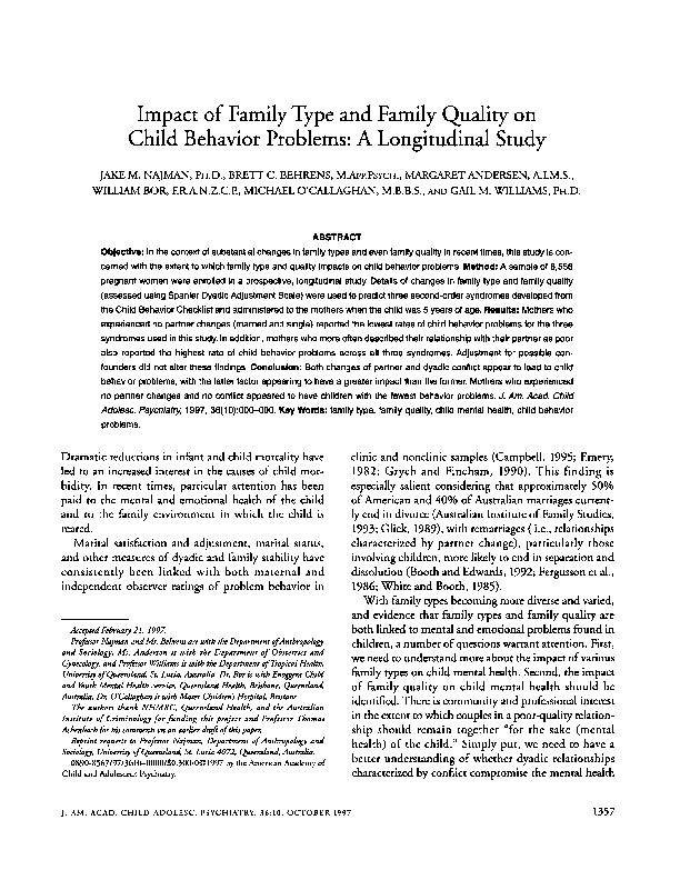 (PDF) Impact of Family Type and Family Quality on Child Behavior ...
