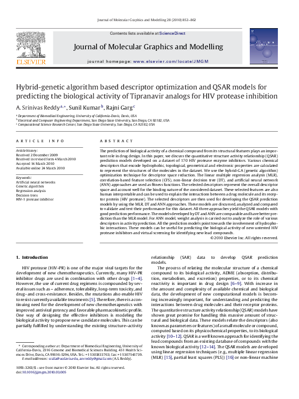 Pdf Hybrid Genetic Algorithm Based Descriptor Optimization And Qsar