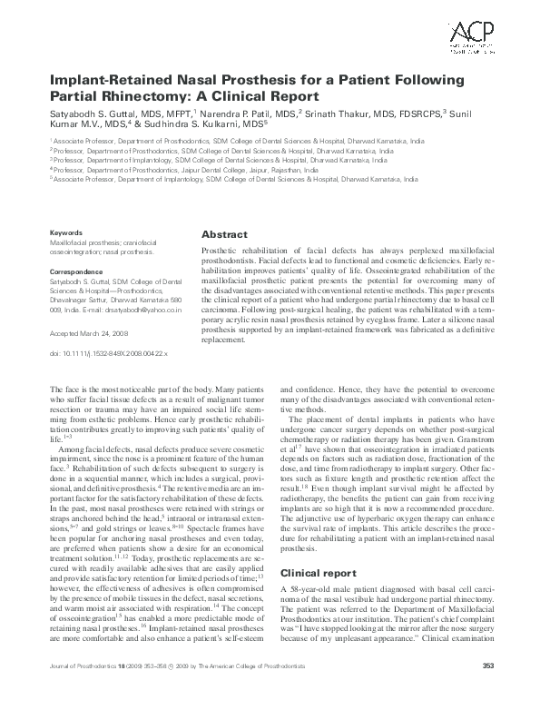 (PDF) Implant-Retained Nasal Prosthesis for a Patient Following Partial ...