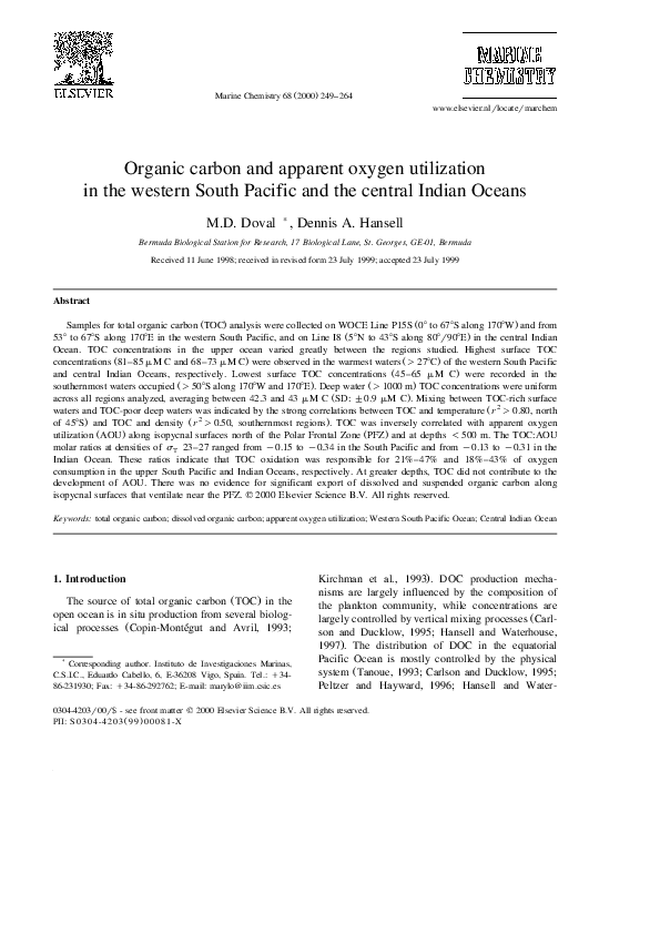 (PDF) Organic carbon and apparent oxygen utilization in the western ...