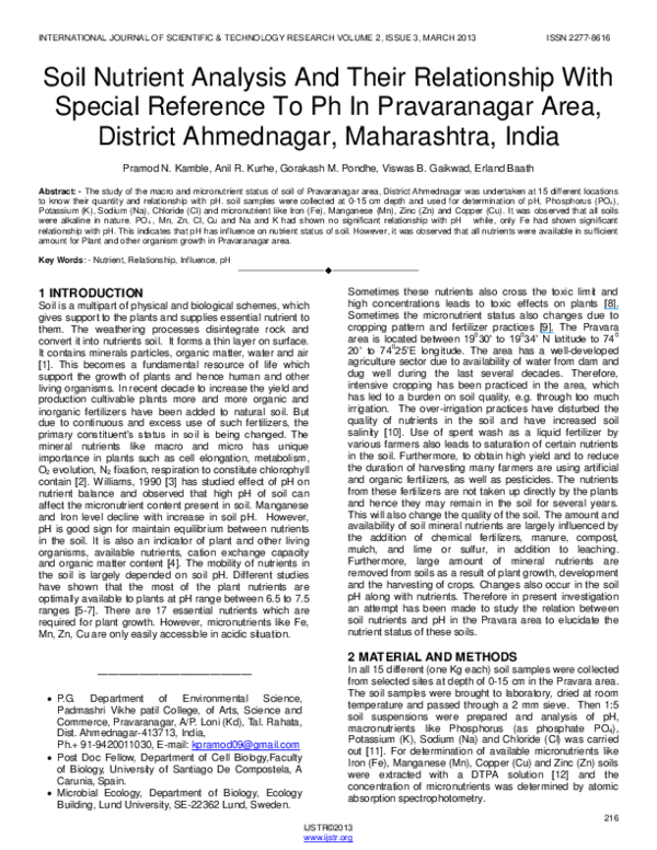 (PDF) Soil Nutrient Analysis And Their Relationship With Special ...