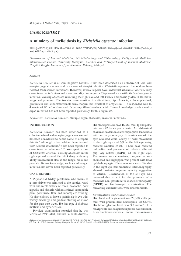 (PDF) A mimicry of melioidosis by Klebsiella ozaenae infection