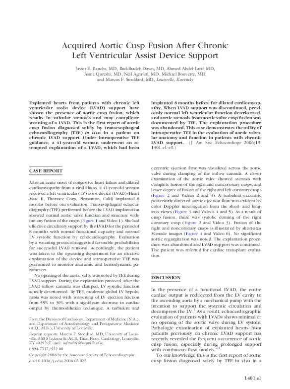 (PDF) Acquired Aortic Cusp Fusion After Chronic Left Ventricular Assist ...