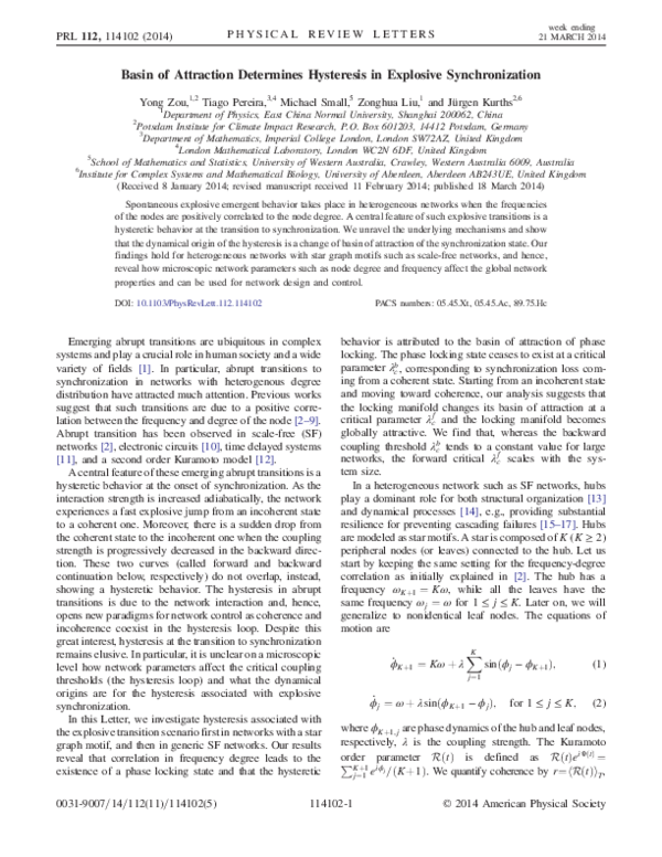 Pdf Basin Of Attraction Determines Hysteresis In Explosive Synchronization