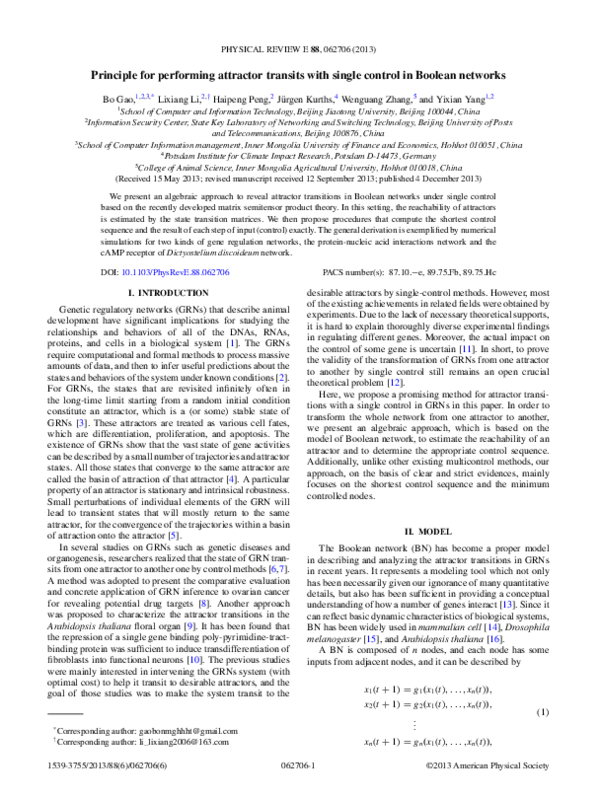 (PDF) Principle for performing attractor transits with single control in Boolean networks