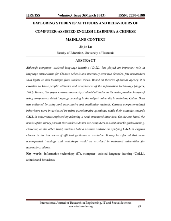 (PDF) EXPLORING STUDENTS' ATTITUDES AND BEHAVIOURS OF COMPUTER-ASSISTED ...