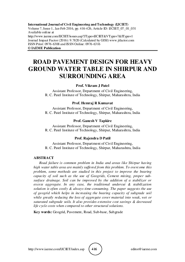 (PDF) ROAD PAVEMENT DESIGN FOR HEAVY GROUND WATER TABLE IN SHIRPUR AND ...