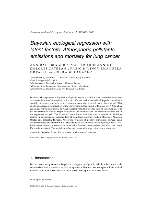 (PDF) Bayesian Ecological Regression with Latent Factors: Atmospheric Pollutants Emissions and ...