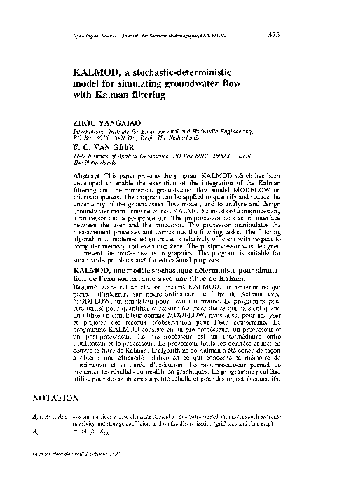 Pdf Kalmod A Stochastic Deterministicmodel For Simulating Groundwater Flow With Kalman