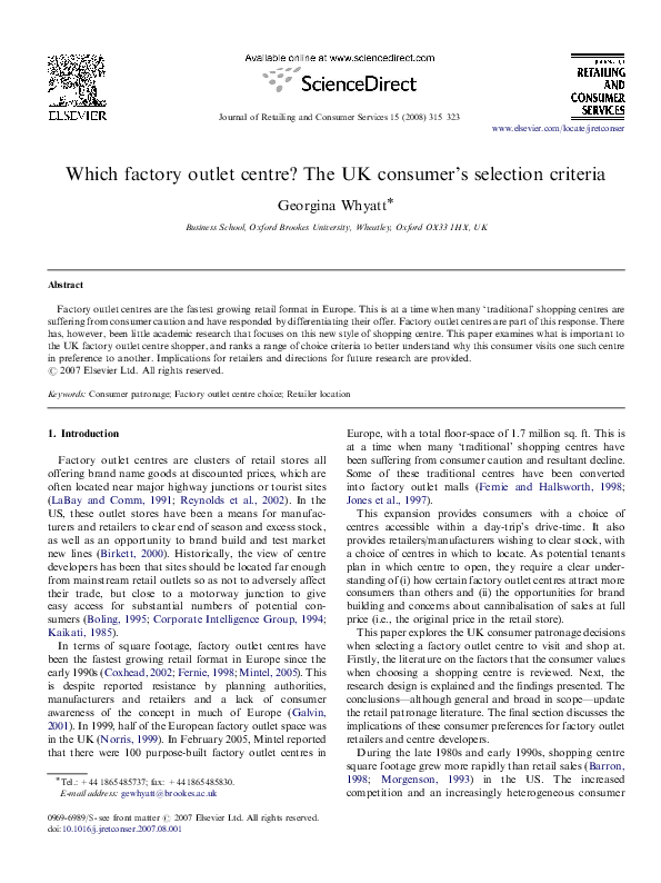 (PDF) Which factory outlet centre? The UK consumer's selection criteria