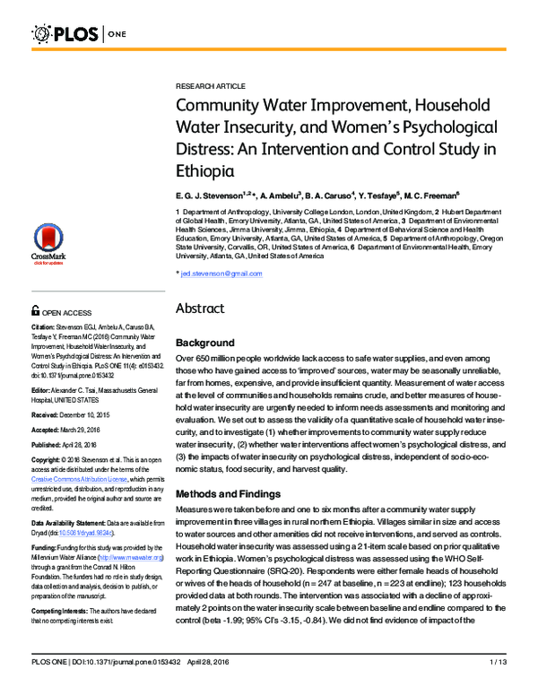 (PDF) Community Water Improvement, Household Water Insecurity, and ...
