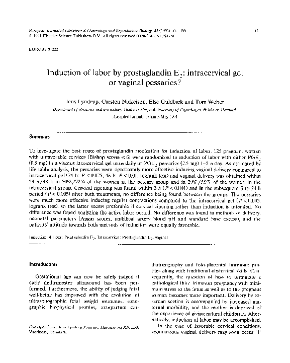 (PDF) Induction of labor by prostaglandin E2: intracervical gel or ...