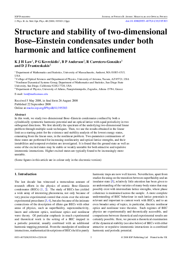 (PDF) Structure and stability of two-dimensional Bose–Einstein ...
