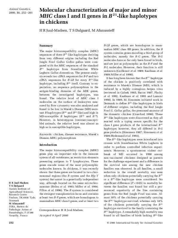 (PDF) Molecular characterization of major and minor MHC class I and II ...