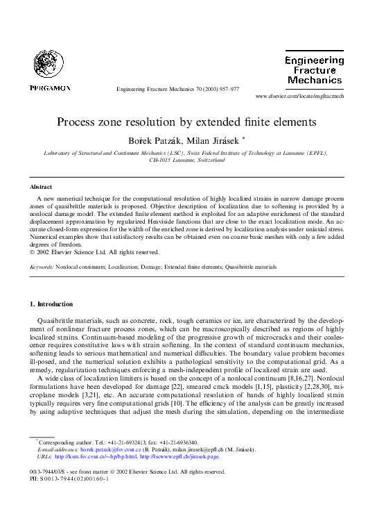 (PDF) Process zone resolution by extended finite elements
