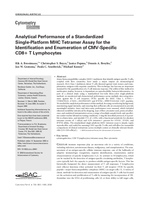 (PDF) Analytical performance of a standardized single-platform MHC ...