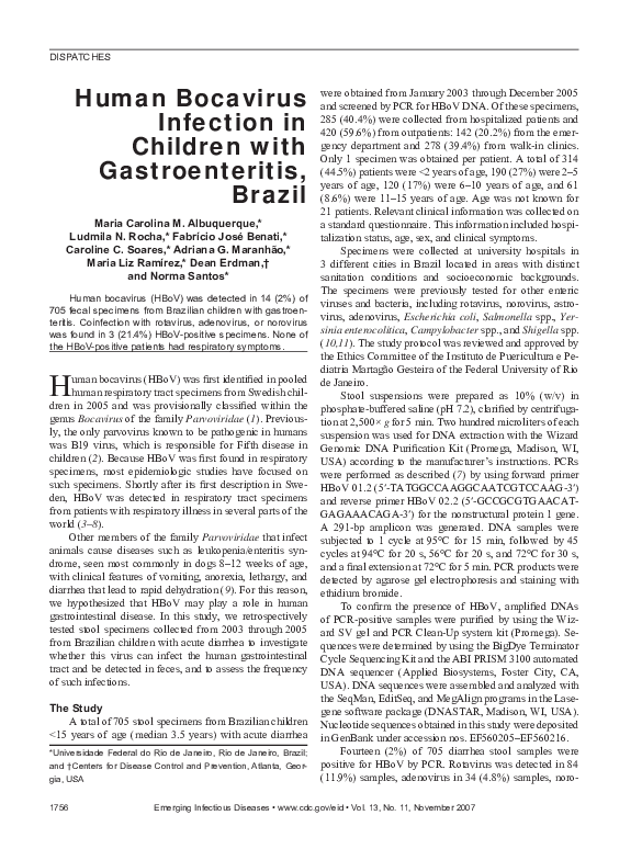 (PDF) Human Bocavirus Infection in Children with Gastroenteritis, Brazil