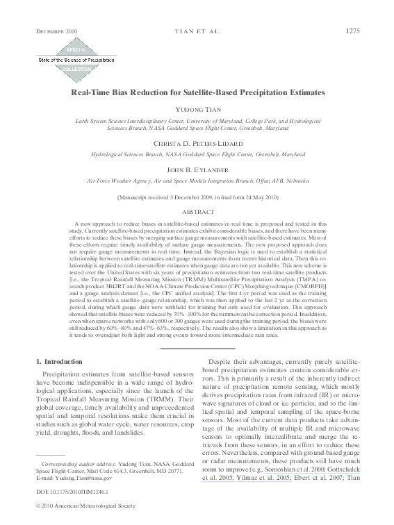 Pdf Real Time Bias Reduction For Satellite Based Precipitation Estimates