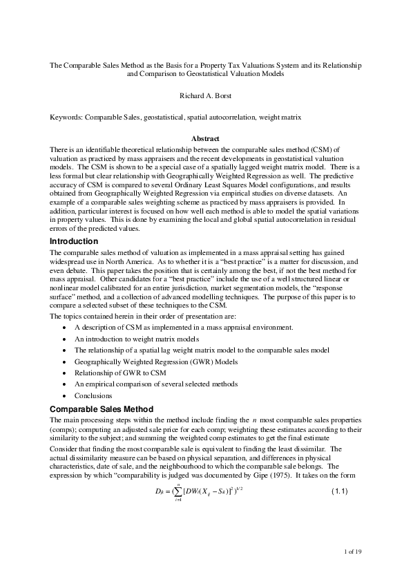(PDF) The comparable sales method as the basis for a property tax ...