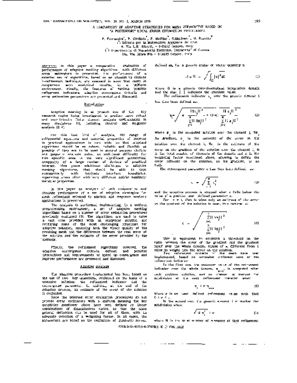 Pdf A Comparison Of Adaptive Strategies For Mesh Refinement Based On