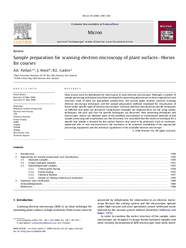 (PDF) Sample preparation for scanning electron microscopy of plant surfaces—Horses for courses