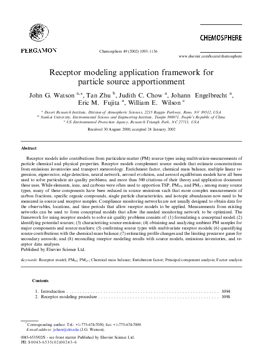 (PDF) Receptor modeling application framework for particle source ...