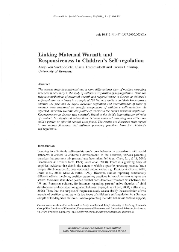 (PDF) Linking Maternal Warmth and Responsiveness to Children's Self ...