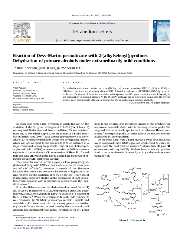 (PDF) Reaction of Dess–Martin periodinane with 2-(alkylselenyl ...