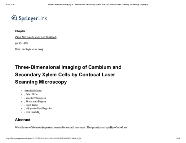 (PDF) Plant Microtechniques and Protocols Chapter 24. Three­Dimensional Imaging of Cambium and ...