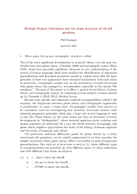 Pdf Multiple Feature Inheritance And The Phase Structure Of The Left Periphery