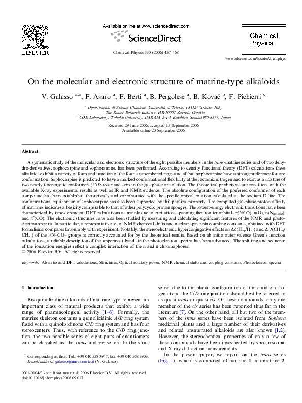 (PDF) On the molecular and electronic structure of matrine-type alkaloids