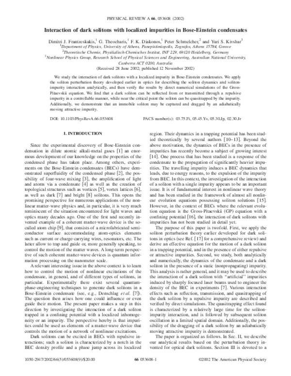 (PDF) Interaction of dark solitons with localized impurities in Bose ...