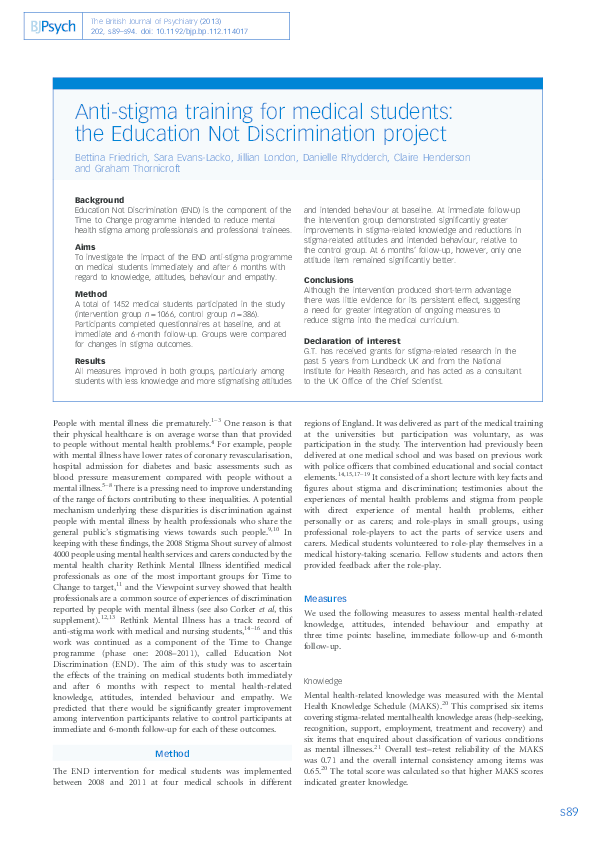 (PDF) Anti-stigma training for medical students: the Education Not ...