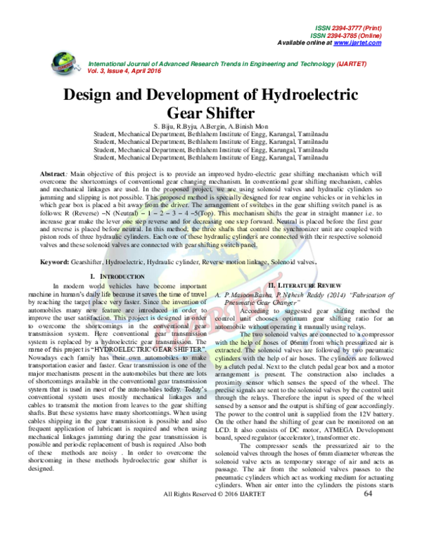(PDF) Design and Development of Hydroelectric Gear Shifter