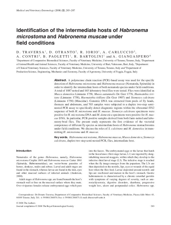 (PDF) Identification of the intermediate hosts of Habronema microstoma ...