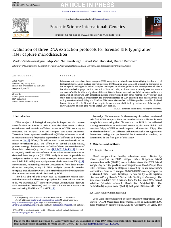 Pdf Evaluation Of Three Dna Extraction Protocols For Forensic Str Typing After Laser Capture