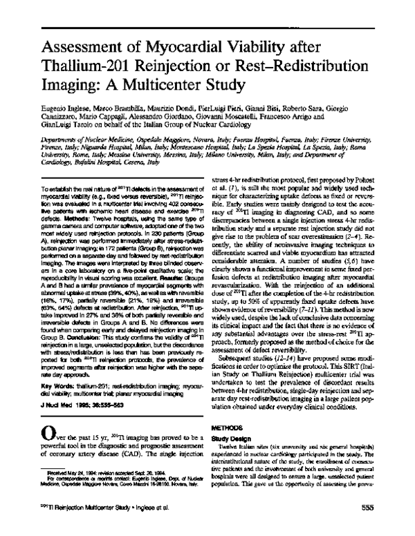 (PDF) Assessment of myocardial viability after thallium-201 reinjection ...