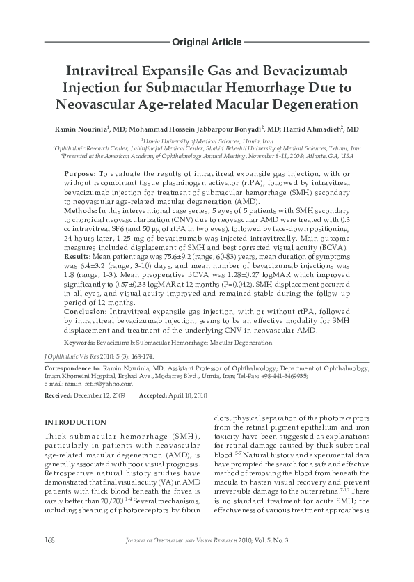 Pdf Intravitreal Expansile Gas And Bevacizumab Injection For Submacular Hemorrhage Due To