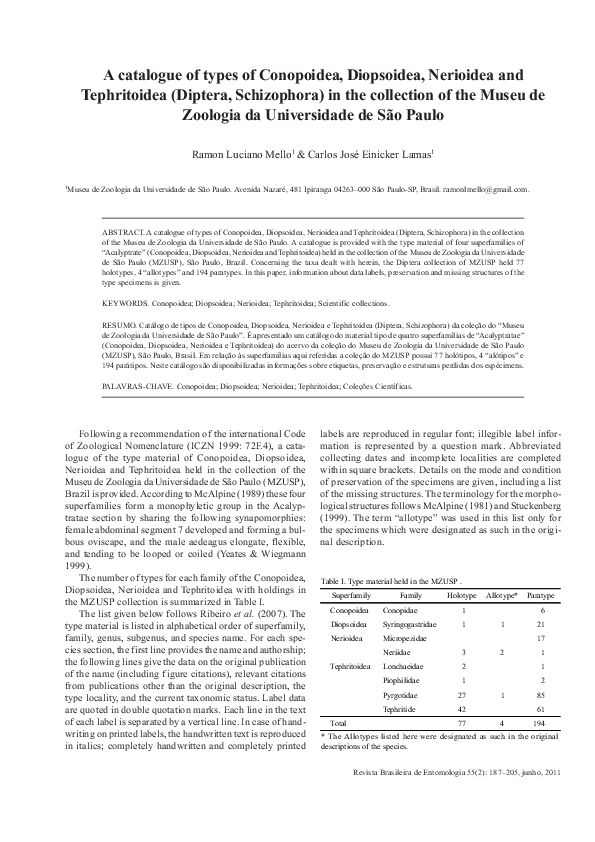 (PDF) A catalogue of types of Conopoidea, Diopsoidea, Nerioidea and ...